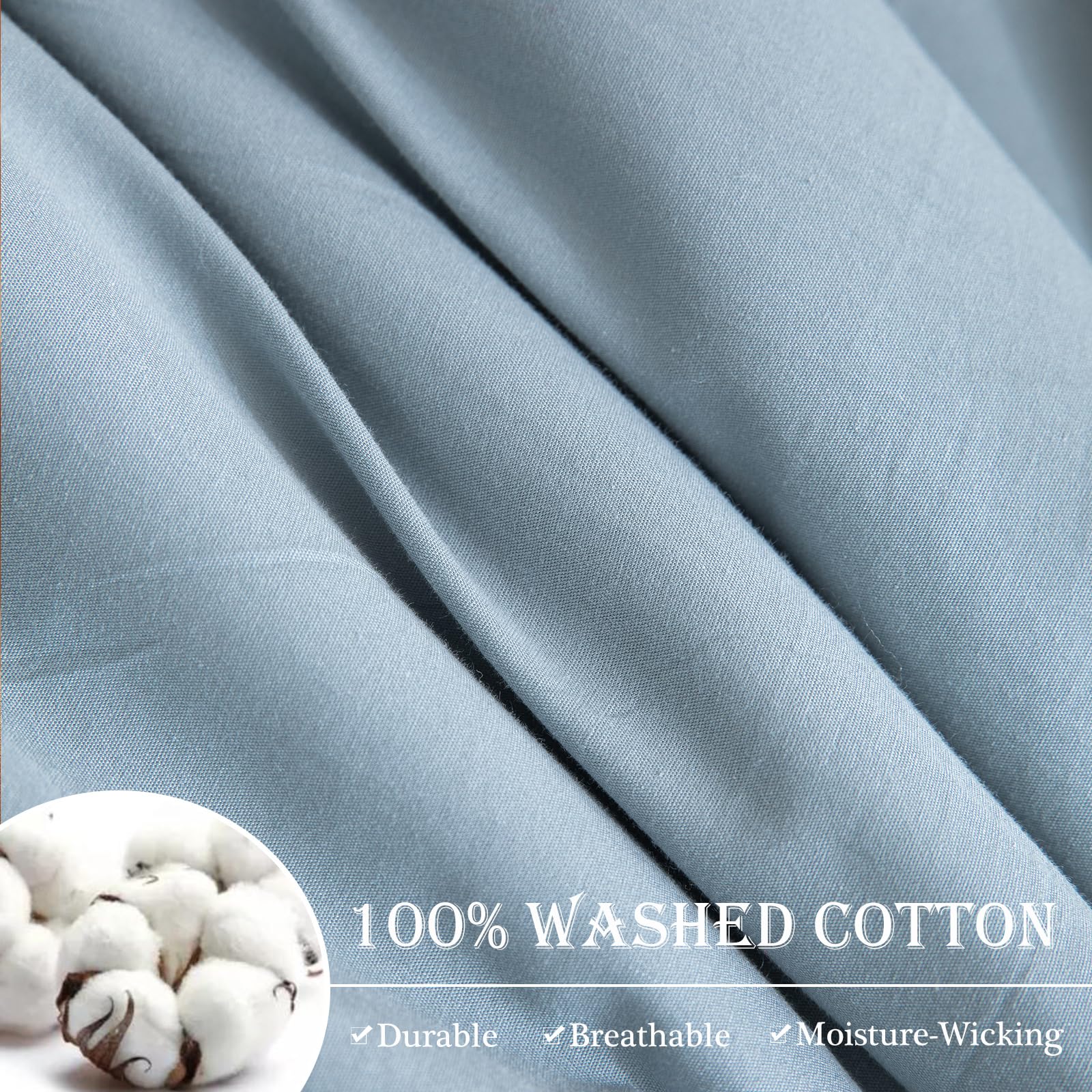Boho Queen Comforter Farmhouse Comforter Set Shabby Chic Fringe Tufted Tassel Design Linen Like Textured Beding Comforter 1 Bohemian Comforter 2 Pillowcases (Blue, Queen)