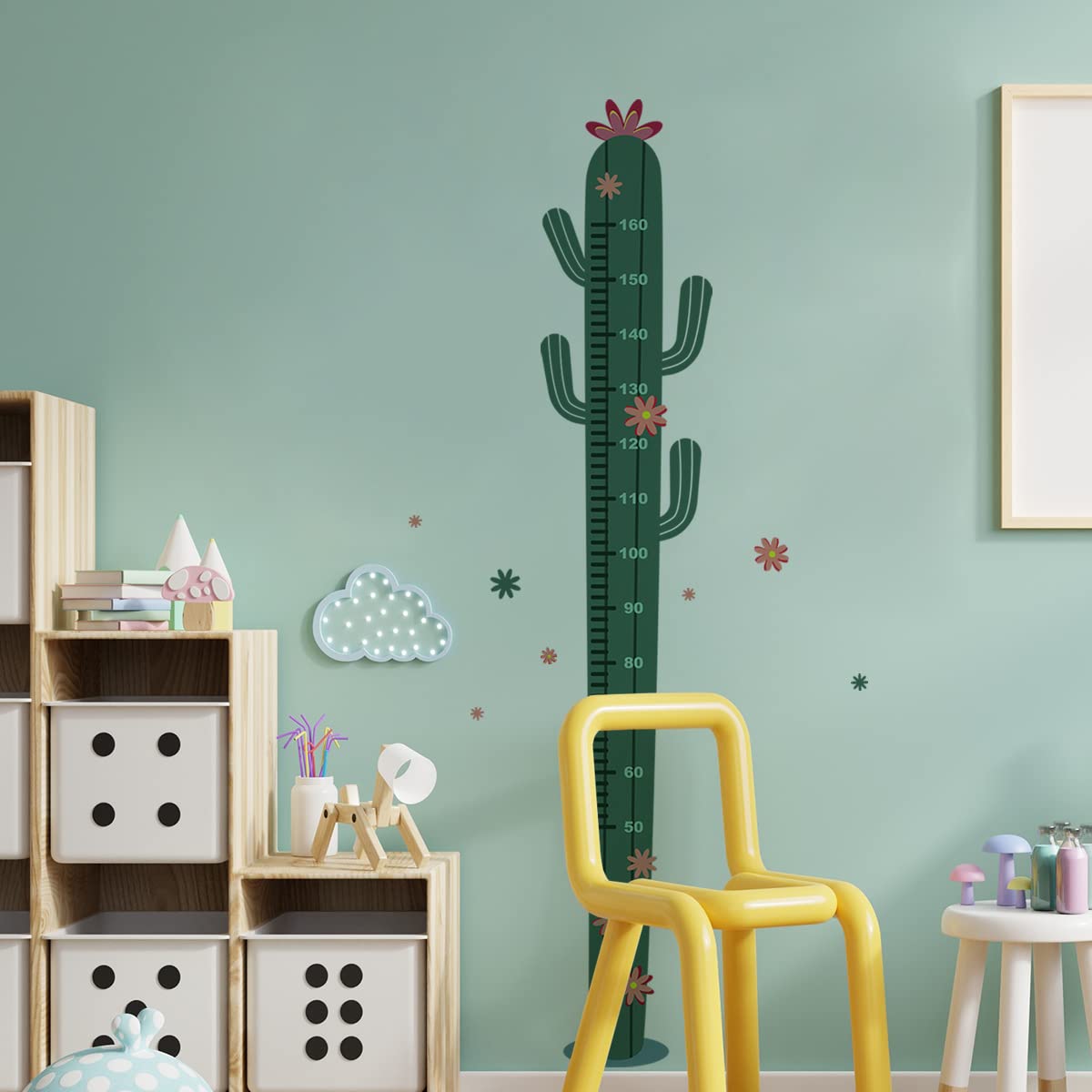 Cactus Growth Chart Wall Decals Height Measure Botanical Wall Stickers for Kids Bedroom Nursery Room Classroom