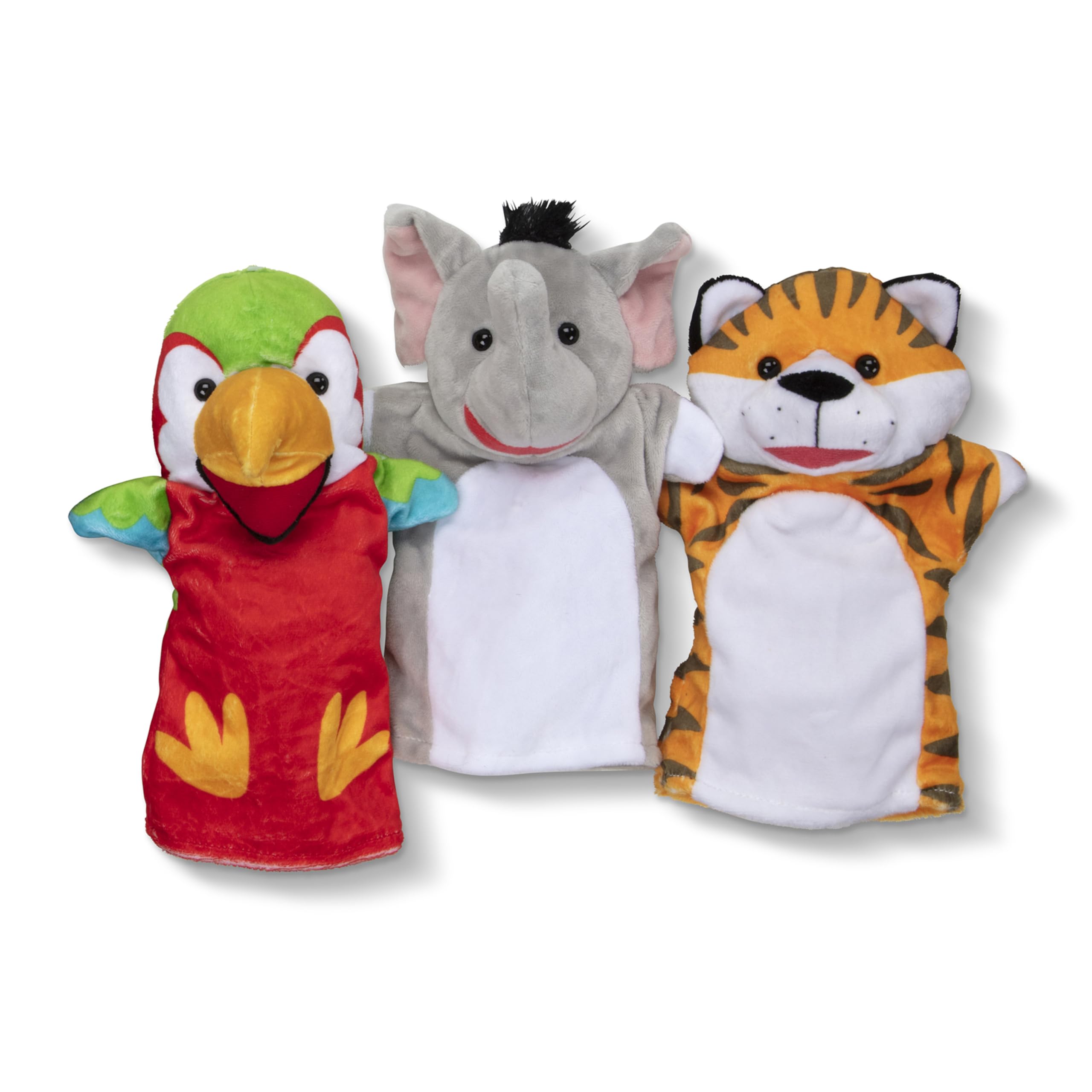 Melissa & Doug Safari Buddies Hand Puppets, Set of 6 (Elephant, Tiger, Parrot, Giraffe, Monkey, Zebra) Soft, Plush Animal Hand Puppets For Toddlers And Kids Ages 2+