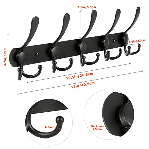 PHINGEER Coat Rack Wall Mount, Heavy Duty Wall Mounted Coat Rack with 5 Metal Hooks for Entryway, Bathroom, Mudroom