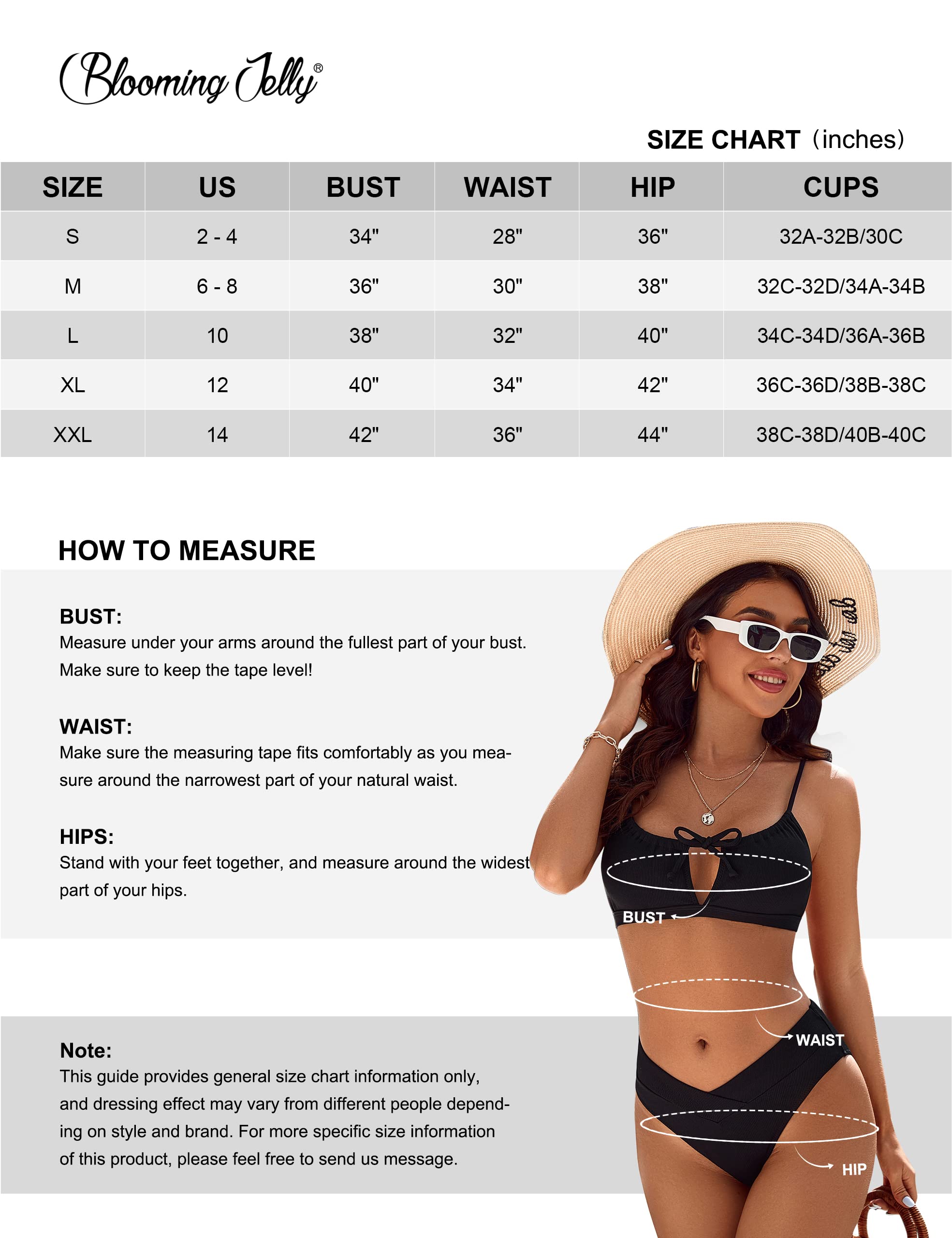 Blooming Jelly Womens High Waisted Bikini Sets High Cut Sexy Swimsuit Ribbed Cutout Cheeky Two Piece Bathing Suits (Large, Black)