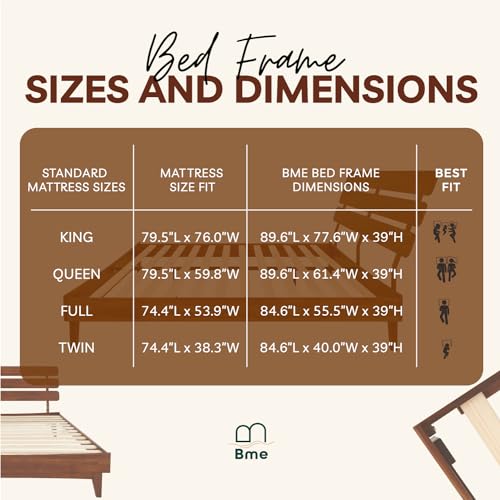 Bme Caden 15 Inch Deluxe Bed Frame with Adjustable Headboard - Mid Century, Retro Style with Acacia Wood - No Box Spring Needed - 12 Strong Wood Slat Support - Easy Assembly - Dark Chocolate, Queen