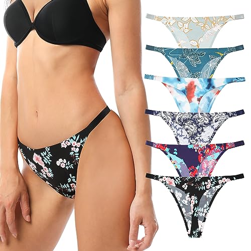 LEVAO Seamless Thongs for Women No Show Panties Stretch Printed Underwear Sexy G-String Thongs Multipacks
