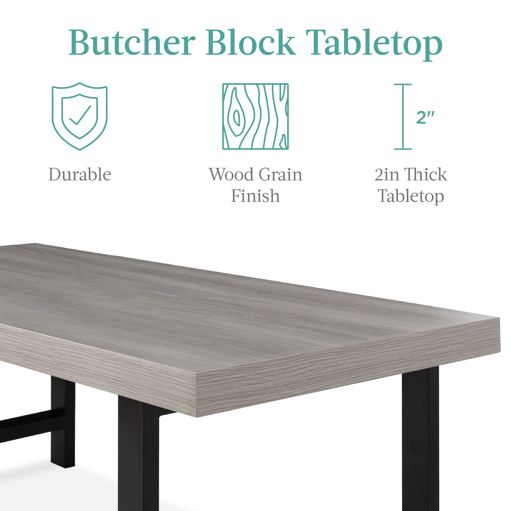 Best Choice Products 44in Modern Coffee Table Butcher Block Top Large Accent Table, Rectangular Wood Industrial Rustic Coffee Table for Living Room w/ 2in Metal Legs, 3in Tabletop - Gray