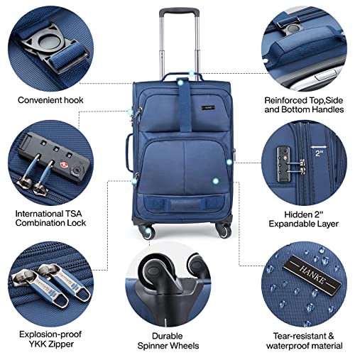 Hanke 24 Inch Softside Expandable Luggage Checked luggage Large Suitcase with Lock Travel Luggage Suitcases with Wheels Upright Rolling Luggage for Women Men Weekender