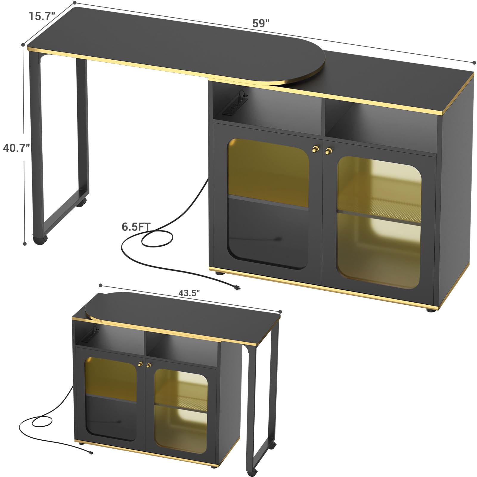 Cyclysio 360° Rotating Bar Cabinet, 59" Home Bar with LED Light & Charging Station, Double-Sided Foldable Liquor Wine Cabinet with Storage for Bar, Liquor, Coffee, Dining, Working, Black