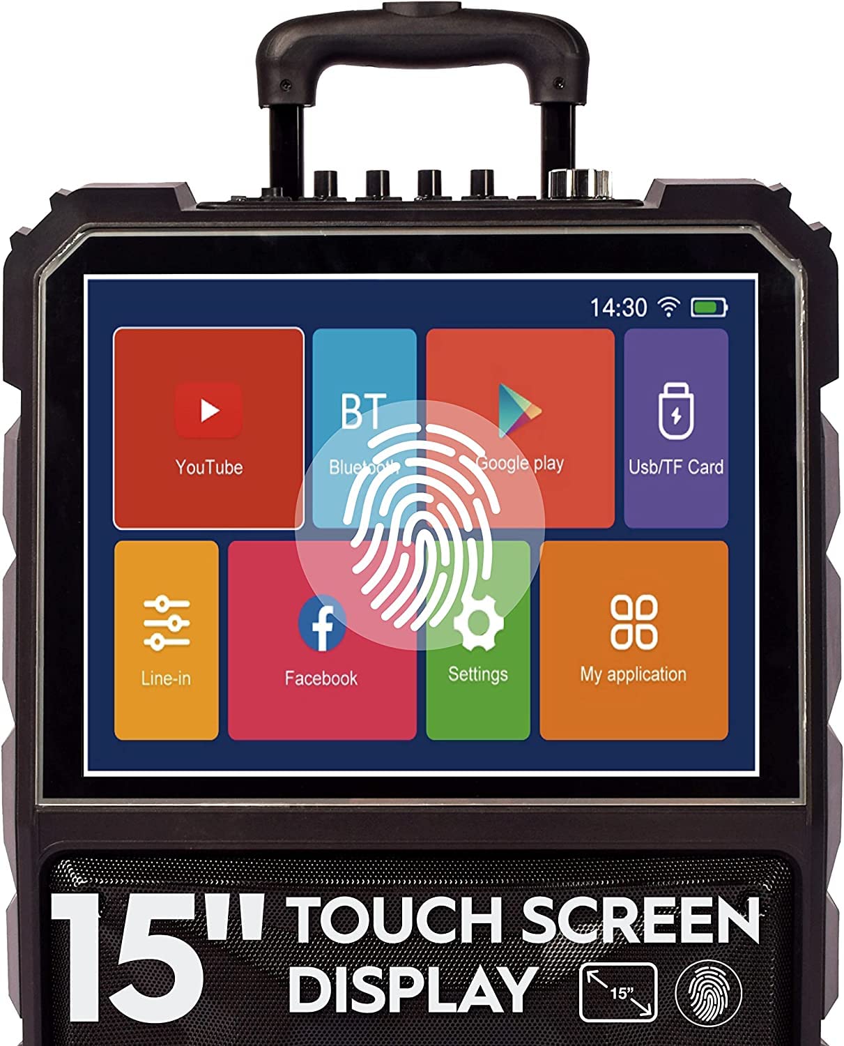 Professional Karaoke Machine with Lyrics Display, Bluetooth Portable Singing PA Speaker System for Christmas Party, Built-in 15" Tablet, LED Lights, 2 Wireless Microphones, USB, AUX, SD & FM Radio