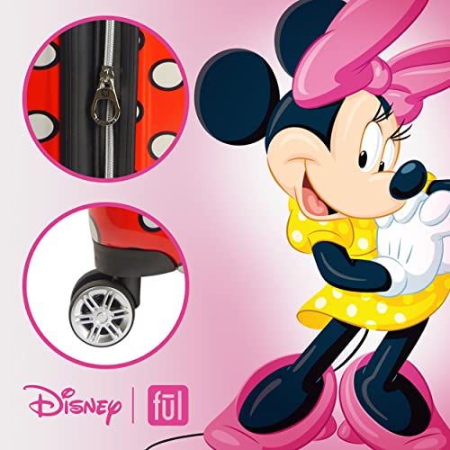 FUL Disney Minnie Mouse 3 Piece Set Rolling Luggage, Polka Dot Printed Hardshell Suitcase with Wheels, 21, 25 and 29 Inch, Red (FCFL0153-603)
