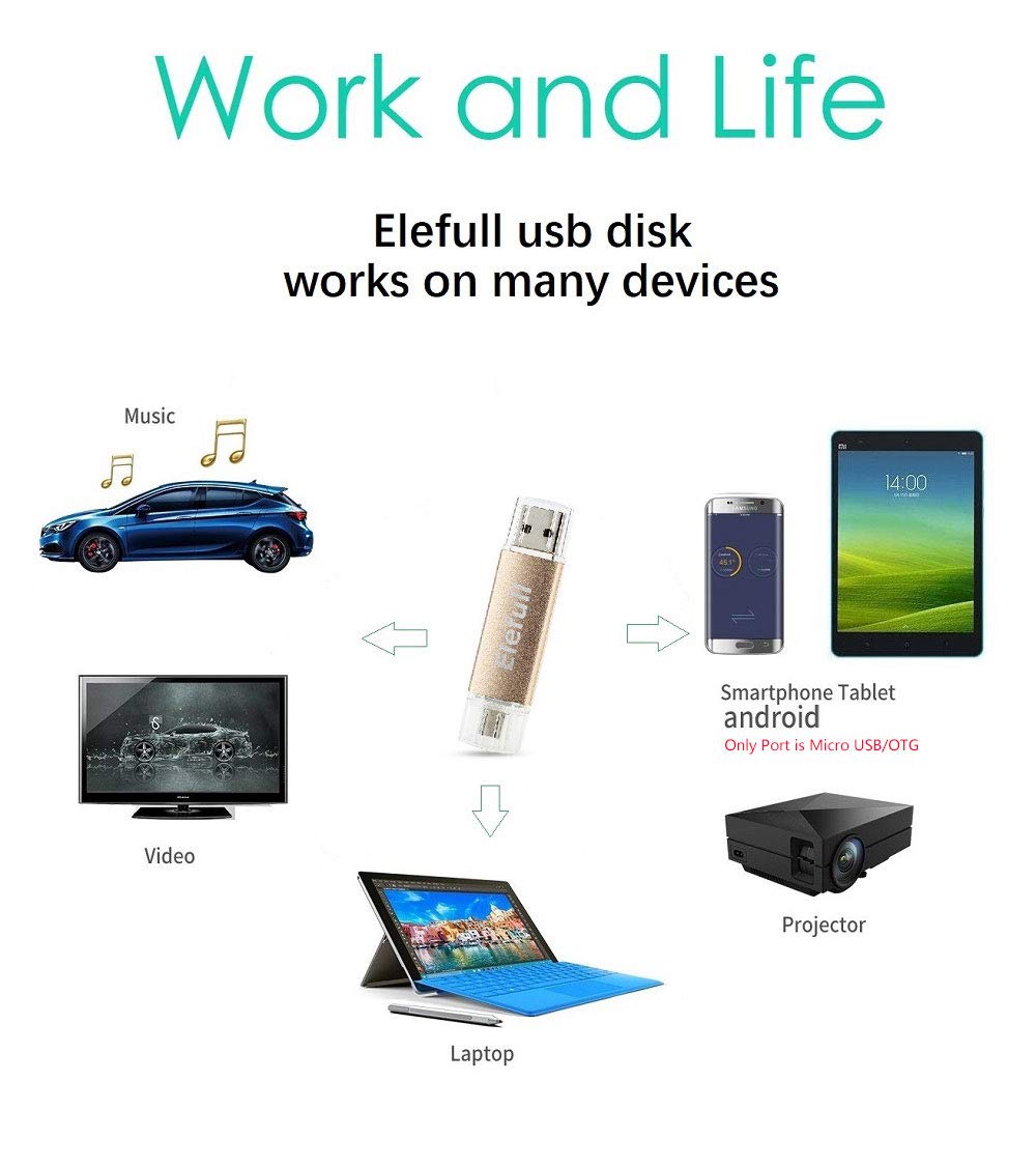 USB Flash Drive 64GB for Android Smart Cell Phone Tablet Computer Car Player TV Projectors Free Up Phone Storage Space Only Works On Phone with Micro USB Port Copy Photos Video (64GB Gold)