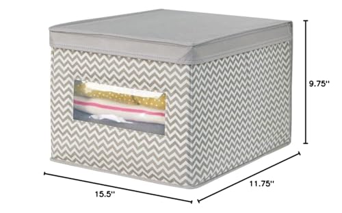 MetroDecor mDesign Fabric Closet Storage Organizer Box with Lid for Clothing, Shoes, Handbags, Jeans - Large, Taupe/Natural