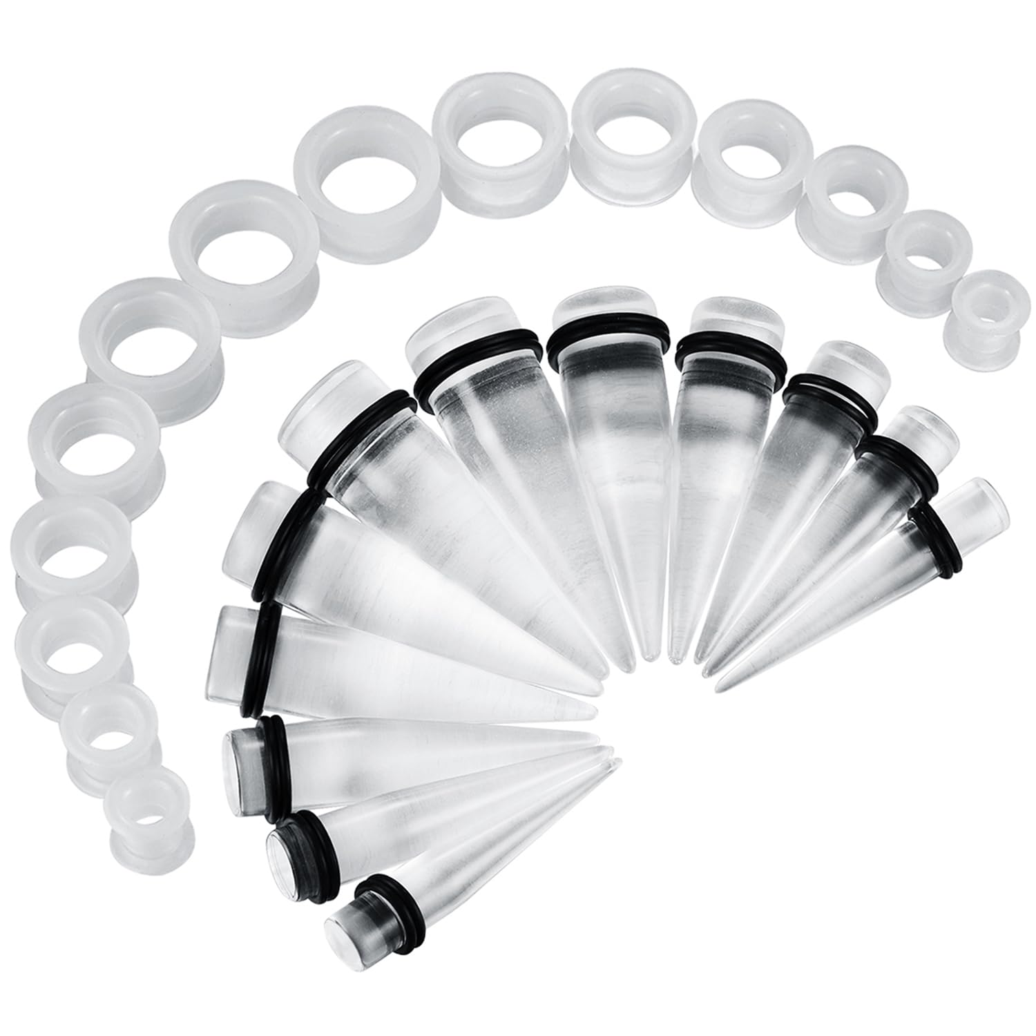BodyJ4You 24PC Ear Stretching Kit - 00G-20mm Big Gauges - Clear Acrylic Heavy Tapers Double Flare Silicone Tunnels - Stretchers Weights Expanders Eyelets
