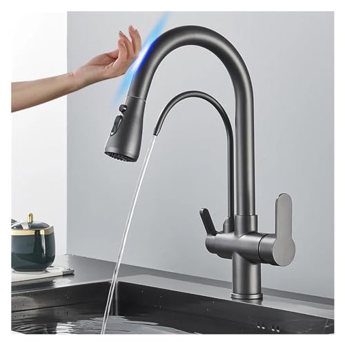 KXFXQTOT Smart Sensor Kitchen 2 Model Spout Faucet Deck Mount Dual Handle Filtered Hot and Cold Water (Color : Gray)