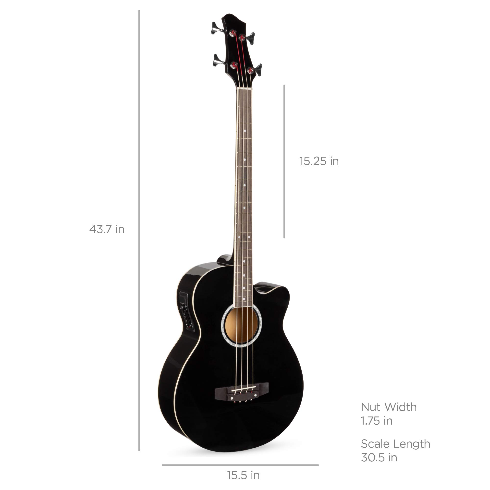 Best Choice Products Acoustic Electric Bass Guitar - Full Size, 4 String, Fretted Bass Guitar - Black