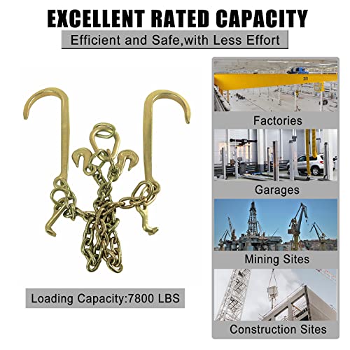 frperce 3/8" X 2' V-Type Tow Chain with 15 Inch J-Hooks Link 2 inch Legs Fit for Flatbed Truck Trailer,7800 lbs Safe Working Load,G70 Steel Towing Chain Bridle