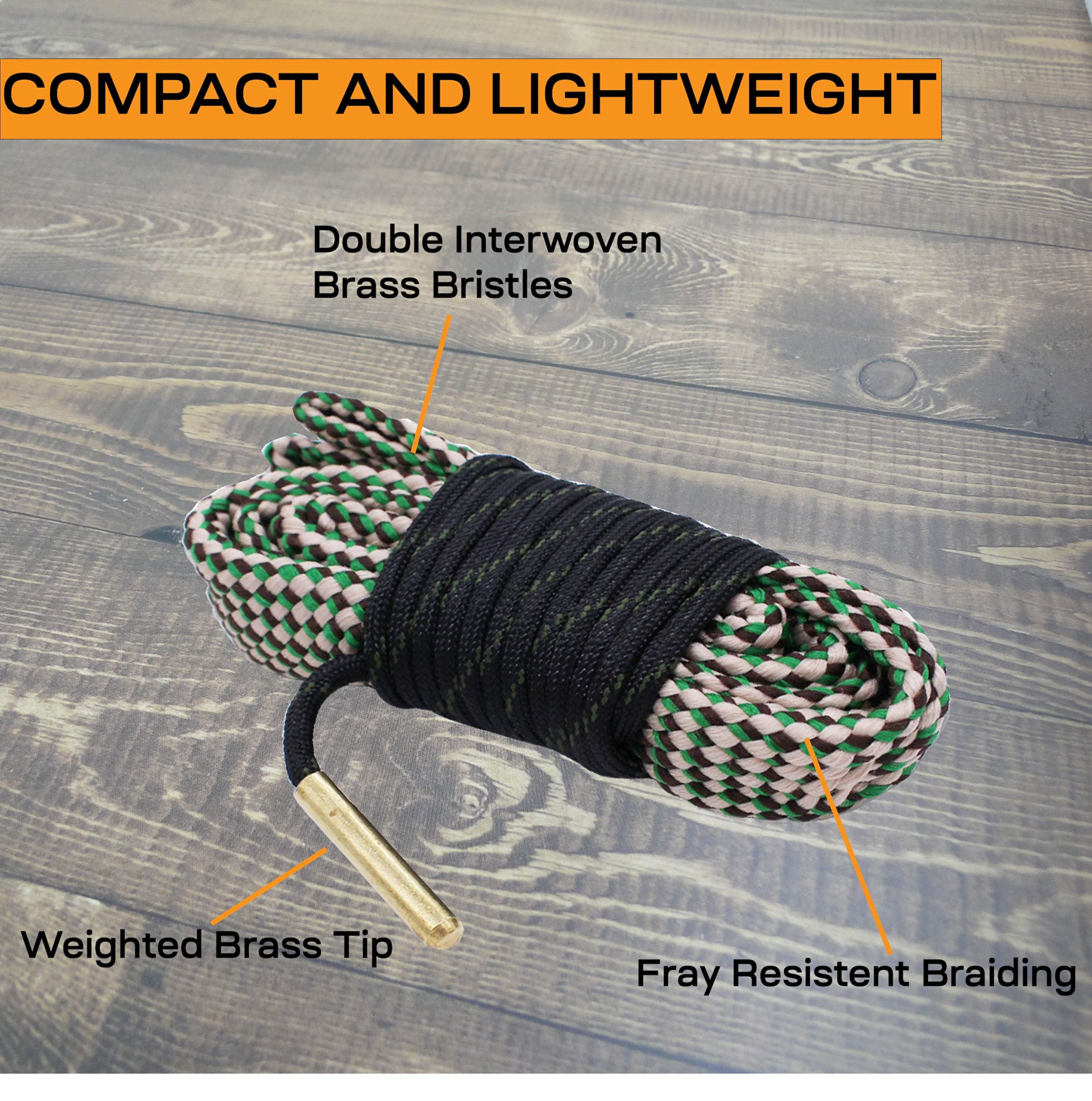 Calicob 2PCS Cleaning Snake for 7.62 .308 .300 30-30 30-06 .30 Rifle Barrel Snake Bore Rope Brush for Rifle Pistol, Easy to Use Reusable Cleaning Snakes One Pull