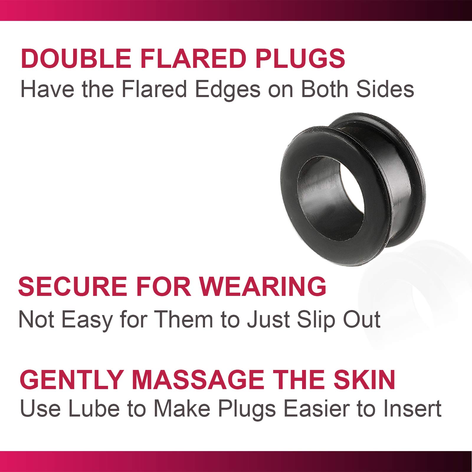 bodyjewellery 1 1/16G 1 1/16 gauge 26mm Black Implant grade sili Double Flare Tunnel Plug SI01 AHAD Ear Stretching Stretcher Piercing 2Pcs
