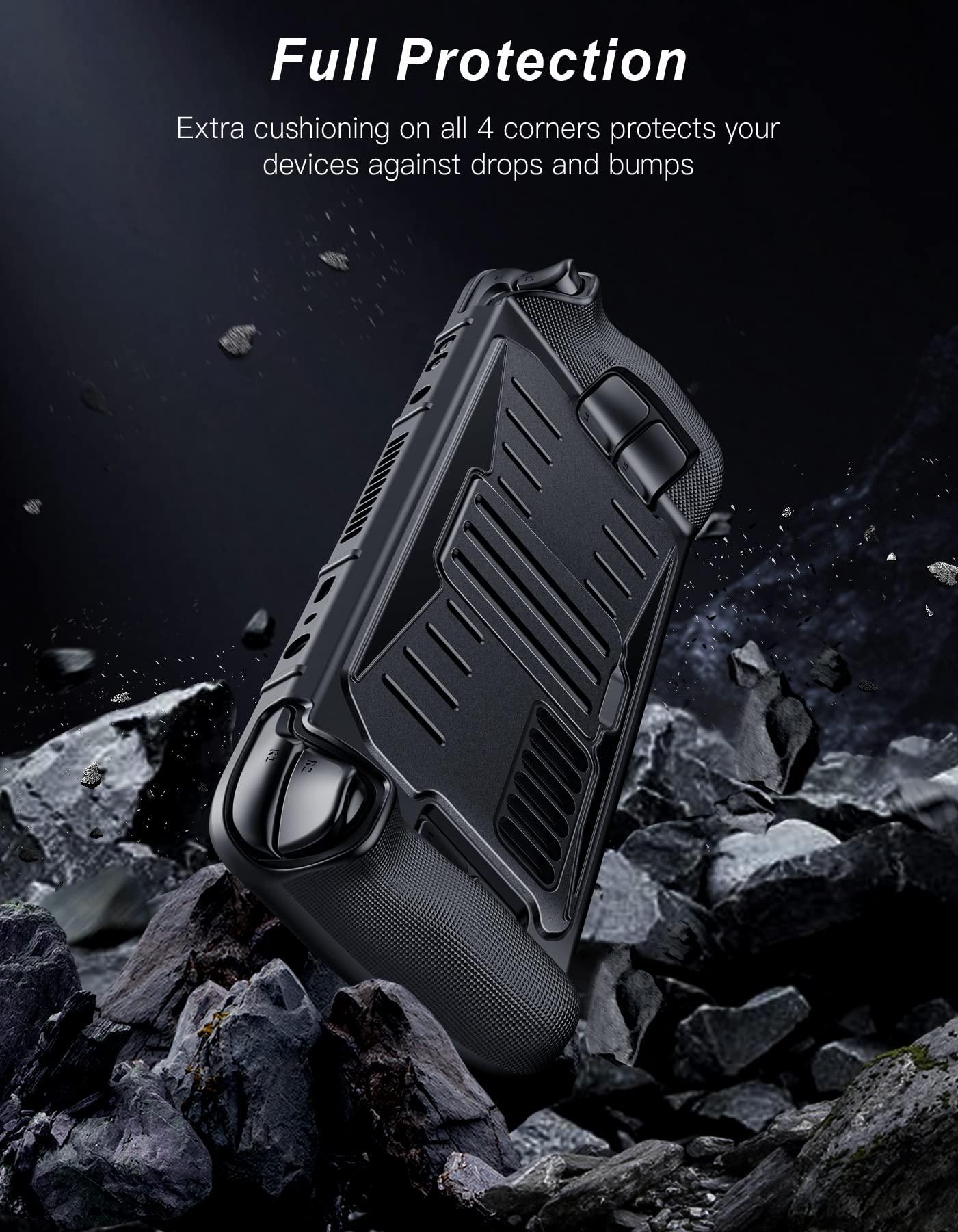Benazcap Case for Steam Deck OLED 2023/Steam Deck 2021, Impact Resistant Grip Case with Built-in Kickstand, Compatible with Valve Steam Deck Console, Black