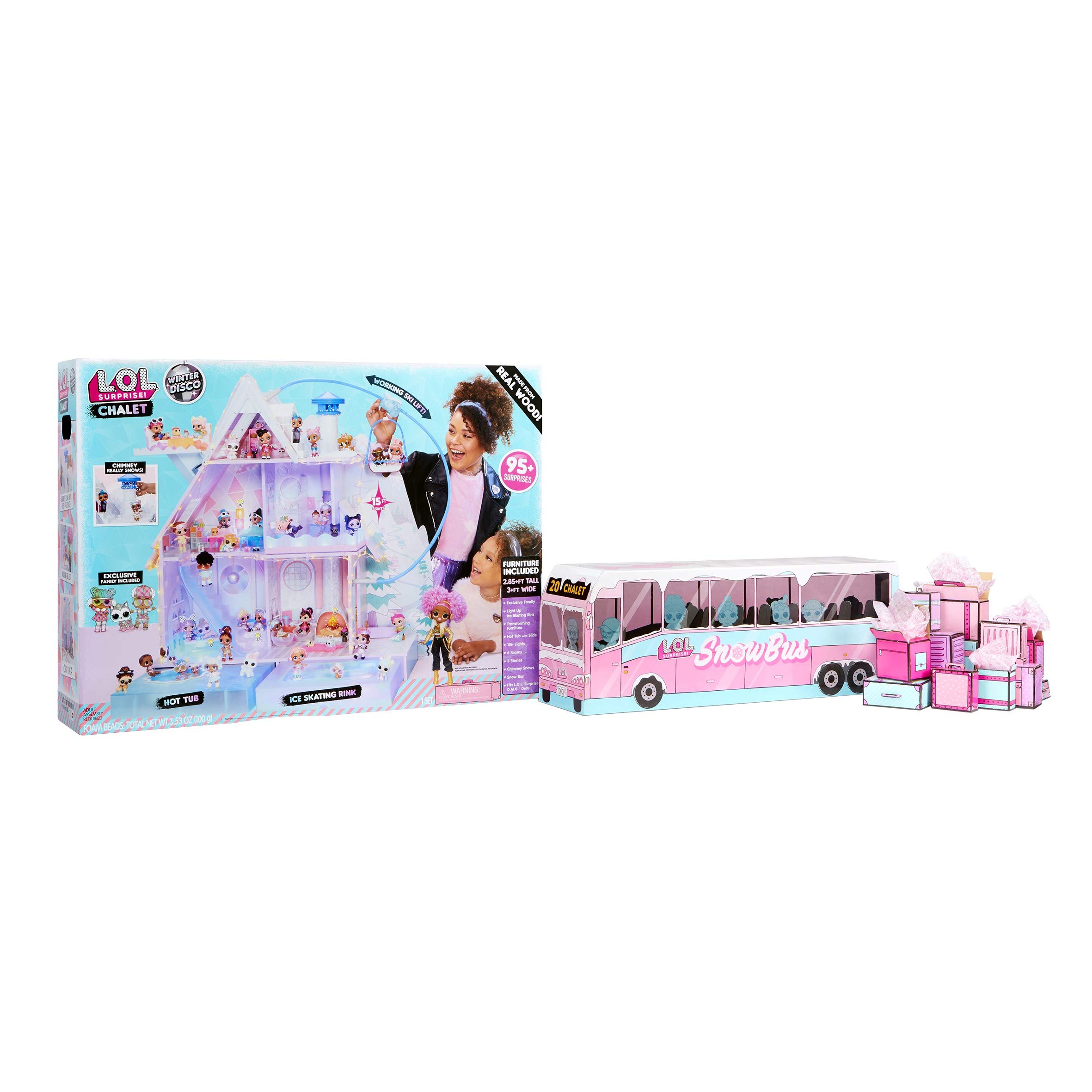 L.O.L. Surprise! Winter Disco Chalet Wooden Doll House with Exclusive Family & 95+ Surprises, Multicolor