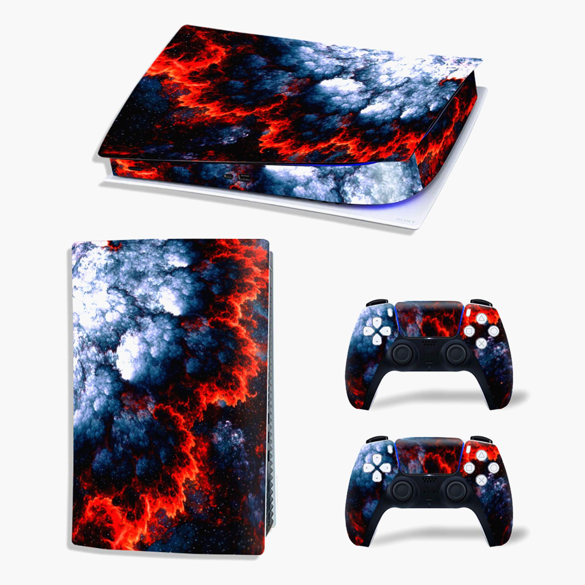 Teiyii PS5 Console Skin and PS5 Controller Skins Set, PlayStation 5 Skin Wrap Decal Sticker for PS5 Digital(Ps5 Skin Digital Edition, Colorful Magma)