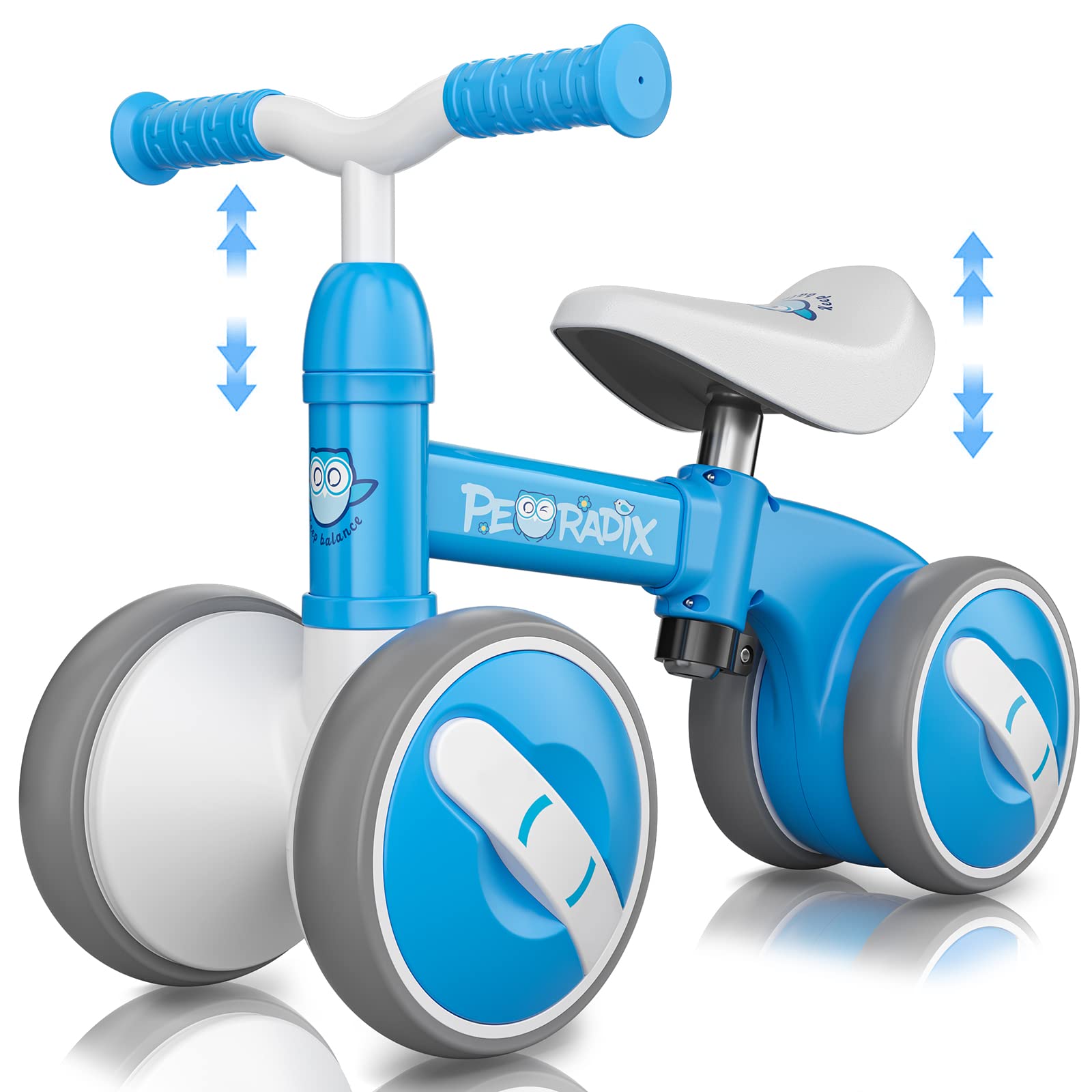 Peradix Baby Balance Bike, Adjustable Toddler Bike 10-36 Month Riding Toys Gifts for 1 2 3 Year Old Girls Boys, No Pedal 4 Wheels Infant Bicycle Baby Walker First Bike Birthday Gifts (Blue)
