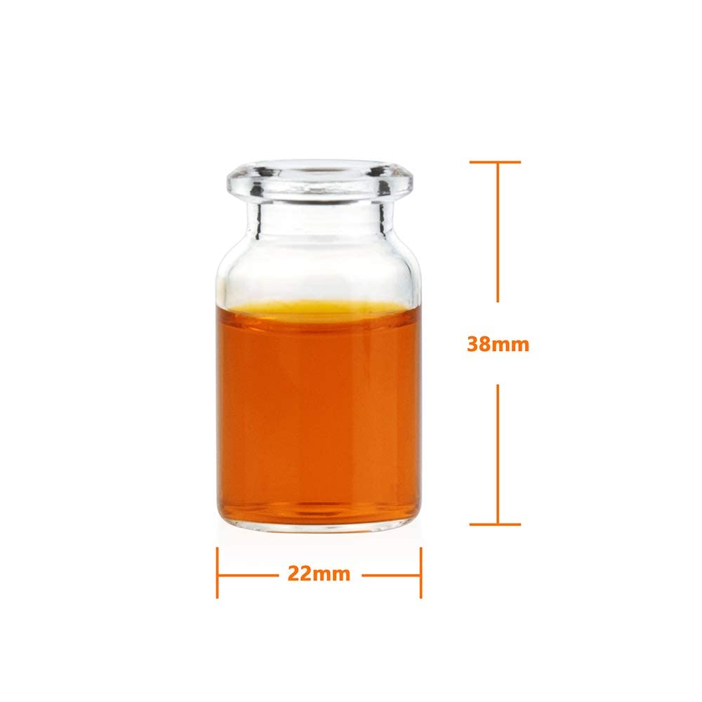 PEKYBIO 20mm, Headspace Vial, 6ml Capacity, Flat Bottom, Beveled Finish, Short Neck, 22x38mm, and Aluminum Crimp Seal with Natural PTFE/White Silicone Septa