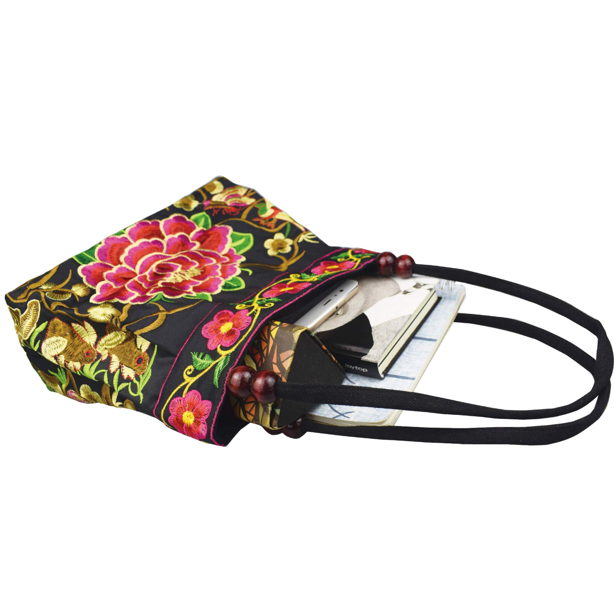Women's Unique Vintage Hobo Tote Bags Red Peony Floral Embroidered Shoulder Handbags Bags for Lady