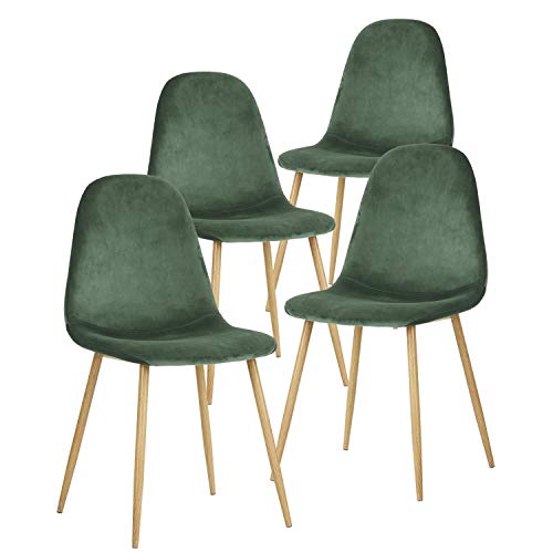 GreenForest Dining Table White Modern Round Table with Wood Legs, Velvet Dining Chairs Set of 4,Dining Kitchen Room Chairs with Metal Legs