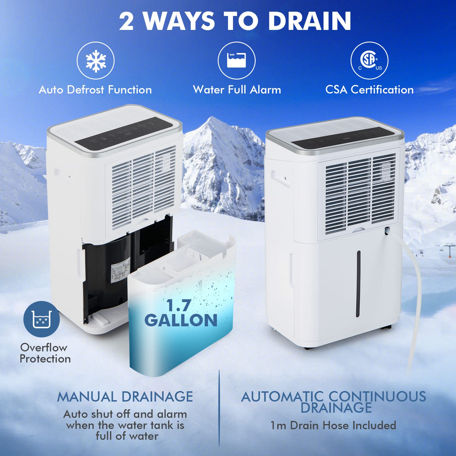 COSTWAY 4000 Sq. Ft Dehumidifier for Basement, 60 Pints Dehumidifier with Drain Hose, 3 Modes, 3-Color Digital Display, 24H Timer, 1.7 Gallon Water Tank, Auto Defrost, Ideal for Home, Large Room