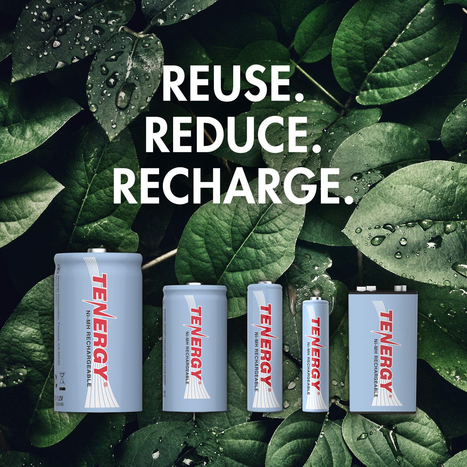 Tenergy AA AAA C D 9V Battery, NiMH Rechargeable Batteries Combo, 68 Pack, 24 Pack AA Cells, 24 Pack AAA Cells, 8 Pack C Cells, 8 Pack D Cells and 4 Pack 9V Batteries