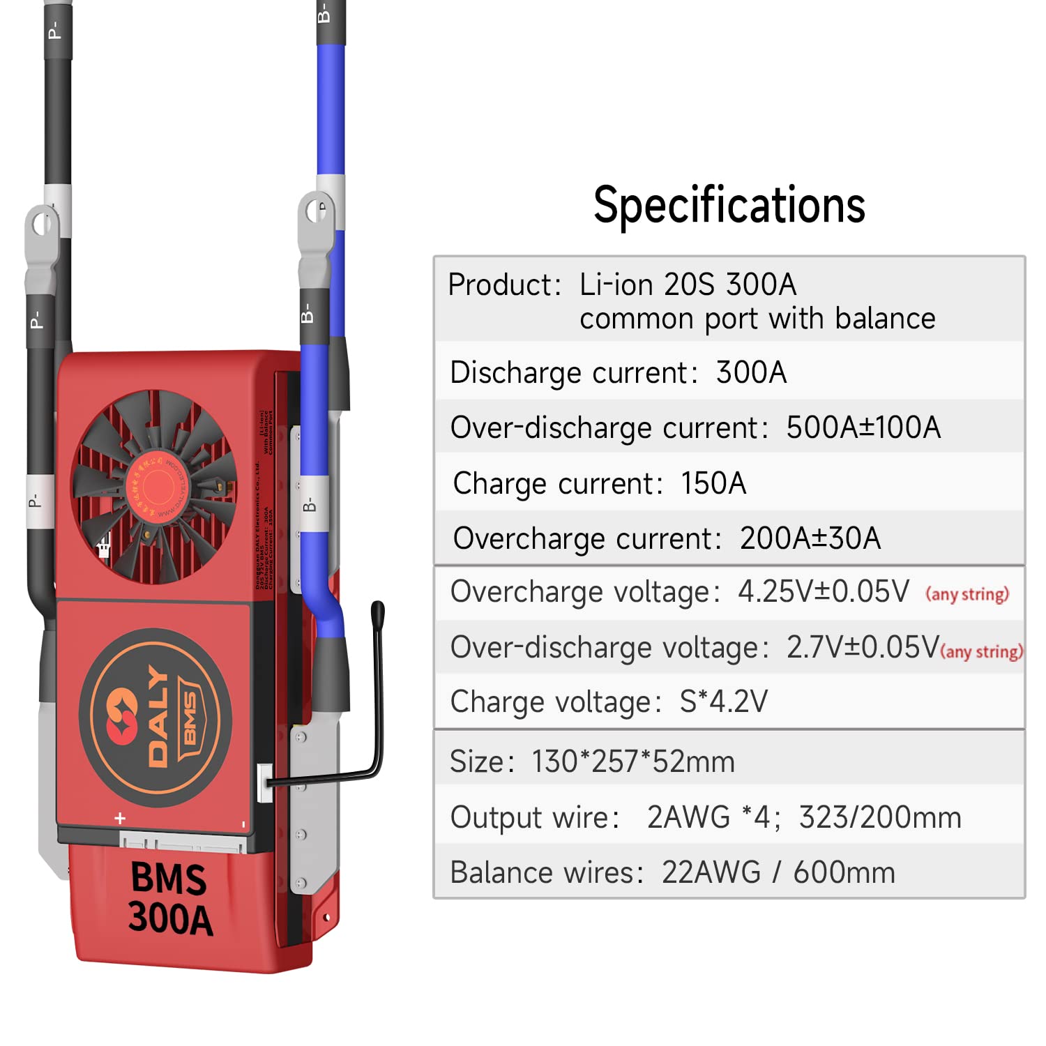DALY BMS Li-ion 72V 300A BMS 20S Protection Board with Cooling Fan Balance Wire for Self Built Solar Panel Energy DIY Electricity Supply System(Standard BMS,300A Fan)