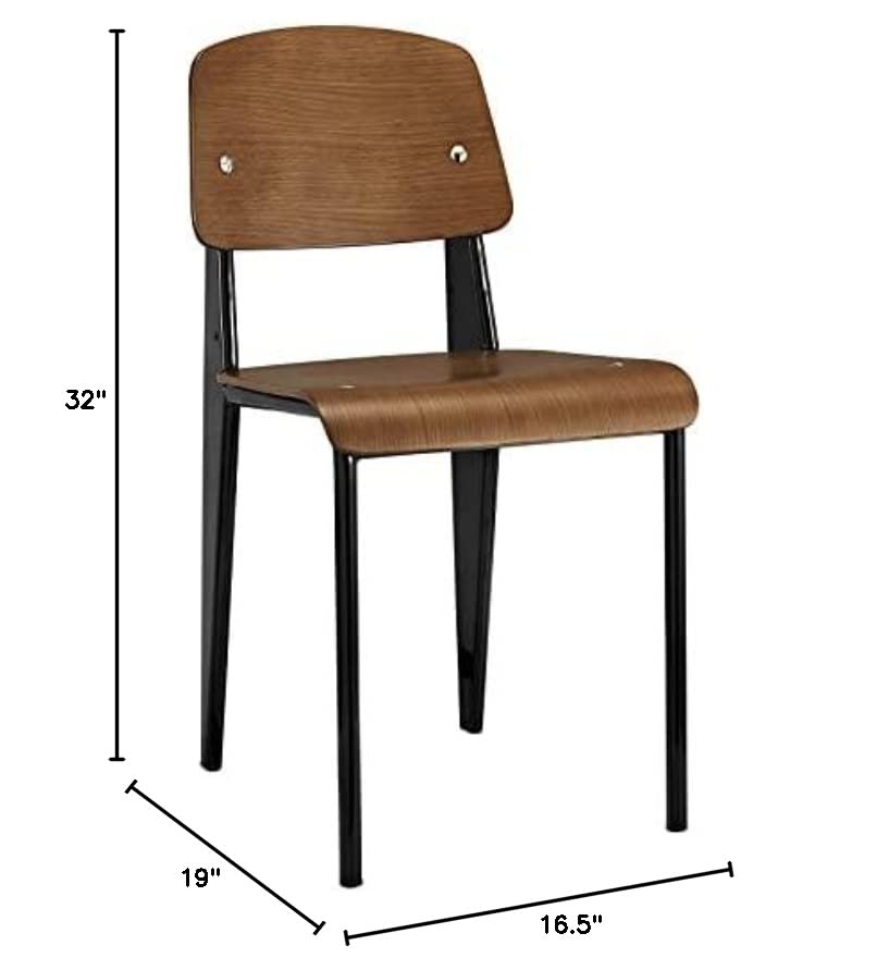 Modway Cabin Modern Wood and Metal Kitchen and Dining Room Chair in Walnut Black