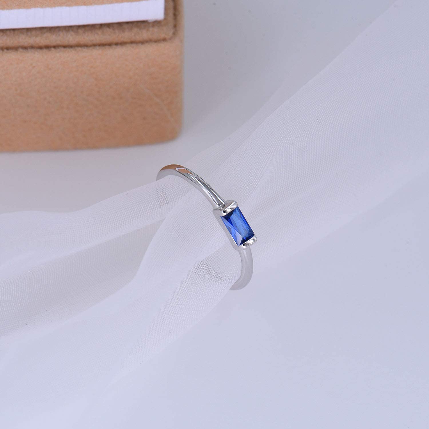 BLOSSOM & HUE CZ Stacking Ring [ .925 Sterling Silver ] - Size 8 - Dainty Vintage Stackable Baguette Blue CZ Band