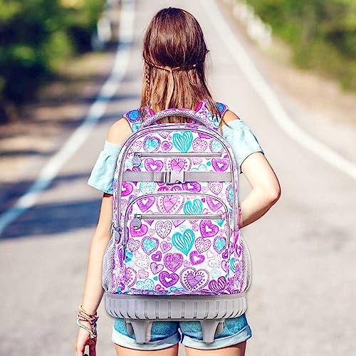 FTJCF 3pcs Rolling Backpack for Women, 21 Inche Adult Bag with Roller Wheels, Wheeled Bookbag Set for Girls - PinkGrey