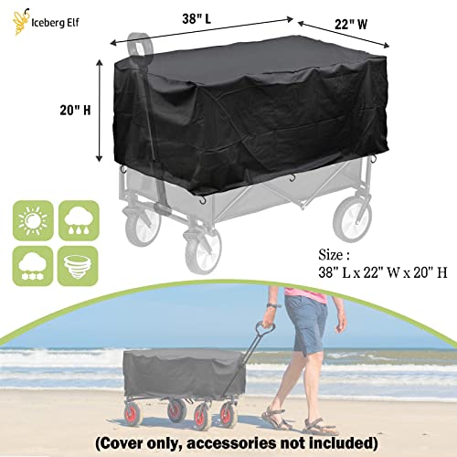 Iceberg Elf Folding Wagon Rainproof Insulation Cover, with 6 Hooks, Black Thin (Cover only, Accessories not Included)
