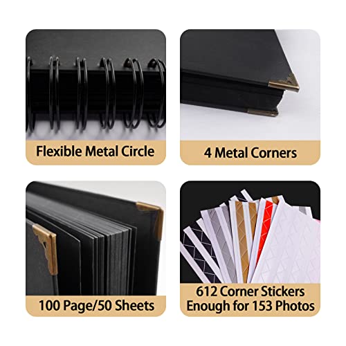 Photo Album Scrapbook 100 Pages(8.3x11.6in) Personalized, Hardcover Black Page Scrapbook Journals Blank Handmade Memory Book