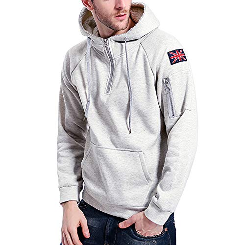 Men's Pullover Winter Workout Thenlian Mens Pure Color Zipper Pullover Long Sleeve Hooded Sweatshirt Tops Blouse(Gray, XXL)