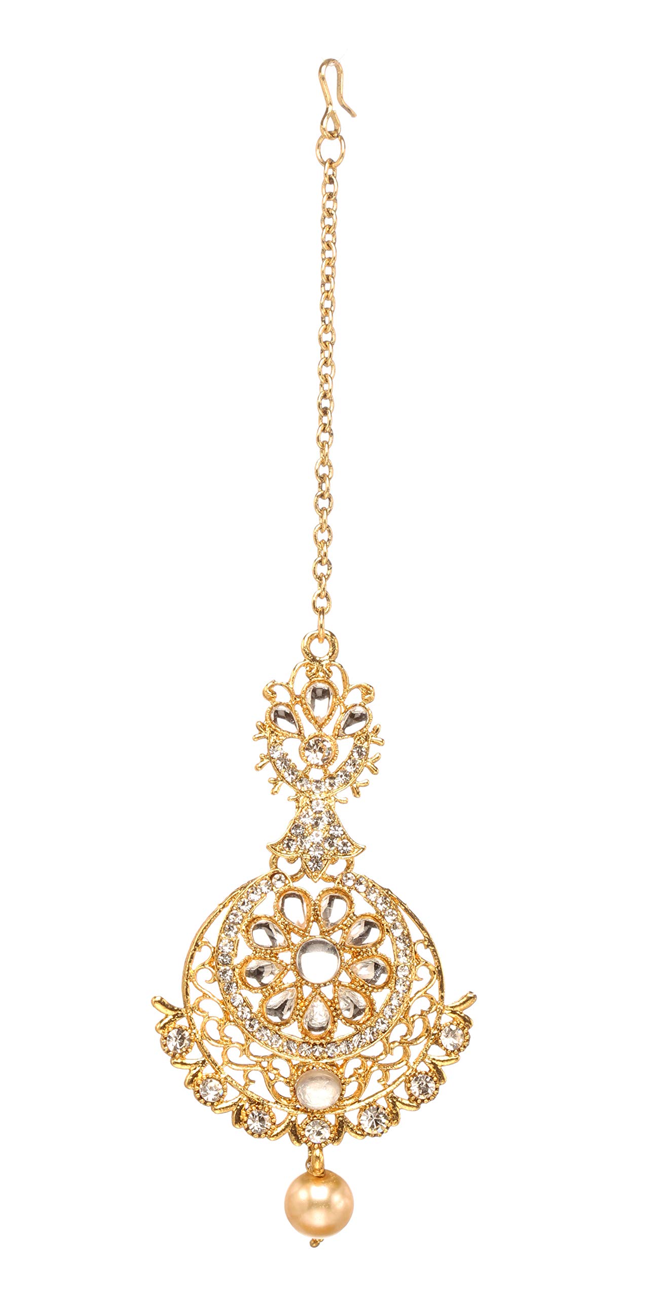 Bindhani Bollywood Fashion Kundan Stone Indian Drop Earrings With HeadPeice Maang Tikka Set For Women (Gold)