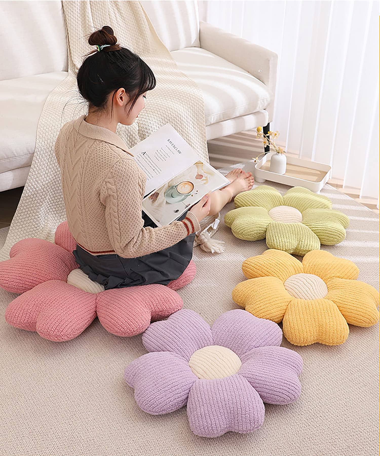 Skin-Friendly Plush Petal Throw Pillow. Soft and Comfortable, Fluffy and Full, meticulous Workmanship. (19inch, White 1)