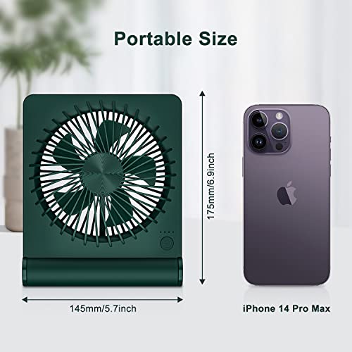 Bizzib Portable Fan, Mini USB Desk Fan 3-Speed Adjustable Desk Cooling Fan, Rotation Strong Wind, Hand Held Hanging Desk Quiet Personal Fan for Camping Home Desktop Office Indoor Table Outdoors-Green