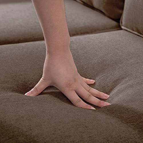 Horgaeo Convertible Sectional Sofa Couch, 3-Seat L-Shaped Couch with Storage Ottoman, Wooden Sofa Legs Modern Linen Fabric Reversible Chaise for Living Room, Bedroom, Apartment (Coffee), 78'' W