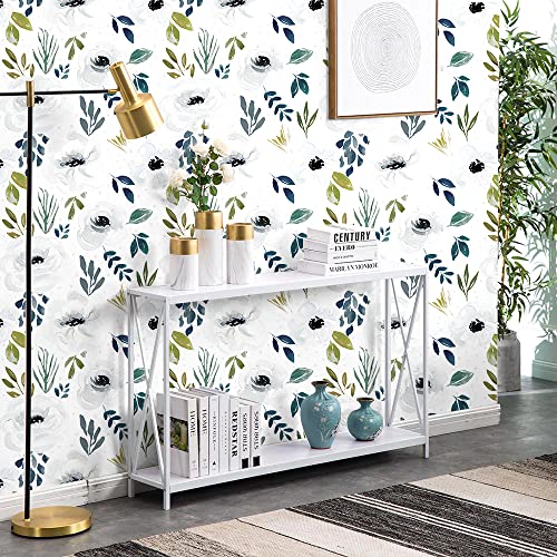HAOKHOME 93245-2 Peel and Stick Floral Wallpaper Home Decor Removable White/Grey/Black Vinyl Self Adhesive Mural 17.7in x 9.8ft