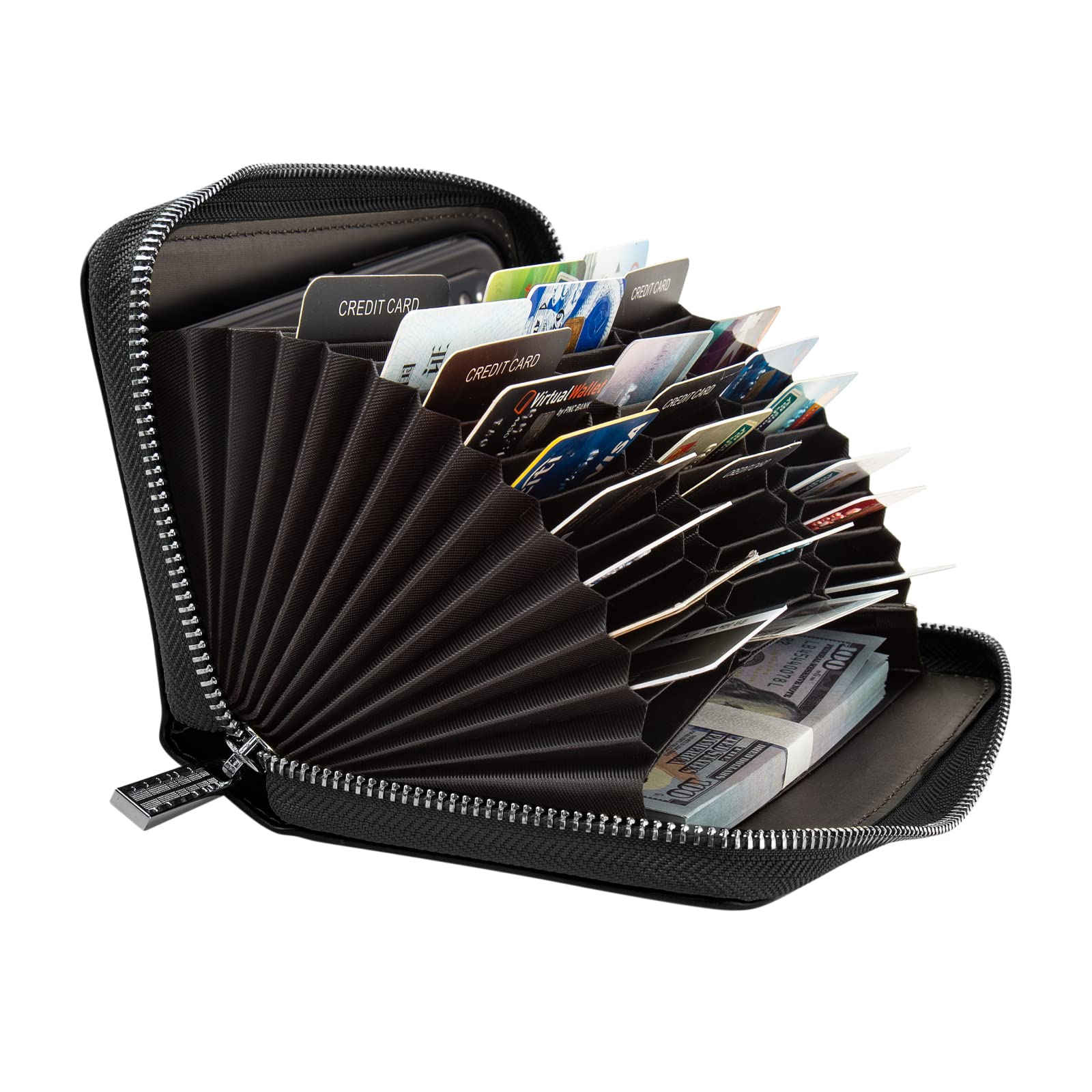 Tesucotus RFID Wallet Credit Card Holder Wallet Leather Wallet for Women with Zipper 36 Slots (Black)