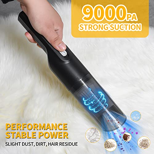 EZZARO Handheld Vacuum Cordless,Black Car Vacuum Cleaner,Wet Dry Hand Held Vacuum Cordless for Clean Desktop, Car Interior, Sofa, Corner and Other Crevices.(9000 PA)