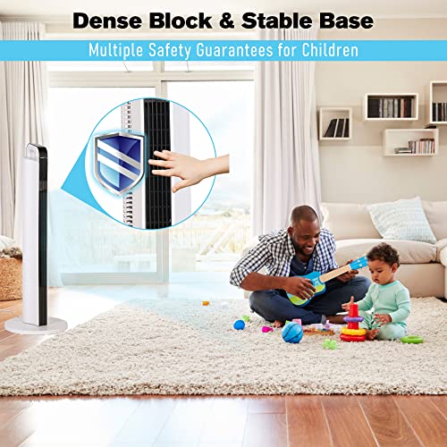 E-Macht Tower Fan 35 Inch Oscillating Fan, Bladeless Floor Fans with 3 Speeds, 3 Modes, 80° Oscillating, 8H Timer, Remote Control & LED Display Standing Fans for Home Room Office