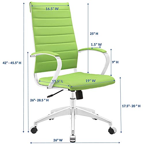 Modway Jive Ribbed High Back Tall Executive Swivel Office Chair With Arms In Bright Green