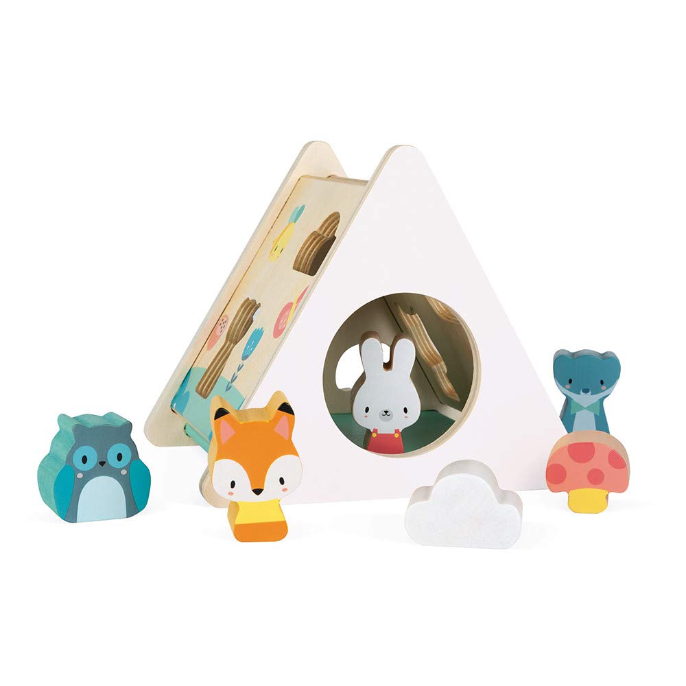 Janod - Pure Wooden Shape Sorter - Early Learning Toy - 6 Pieces Included - Handling and Building - Water-Based Paint - from 18 Months Old, J05150