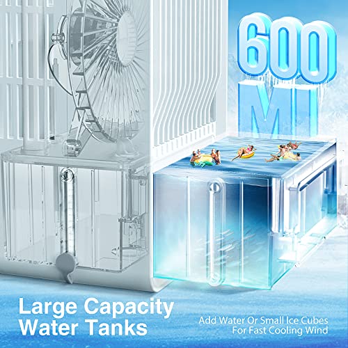 Portable Air Conditioner, 4 in 1 Evaporative Air Cooler with 600ml Water Tank, 1-8 H Timing Touch Screen Portable Air Cooler, Personal Desktop Cooling Fan for Car Home Camping Room