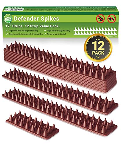 De-Bird Bundle Includes: Defender Spikes 12 pk & Bird Scare Rods 12pk, Outdoor Pest Defenders to Keep Off Pigeon, Woodpecker & Squirrels.