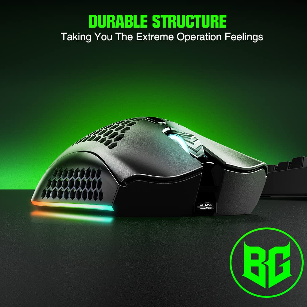 BENGOO Wireless Gaming Mouse, Ergonomic Optical Computer Gamer Mice with 6 Programmed Buttons 3 Adjustable DPI RGB Backlits USB Receiver for Windows PC Mac