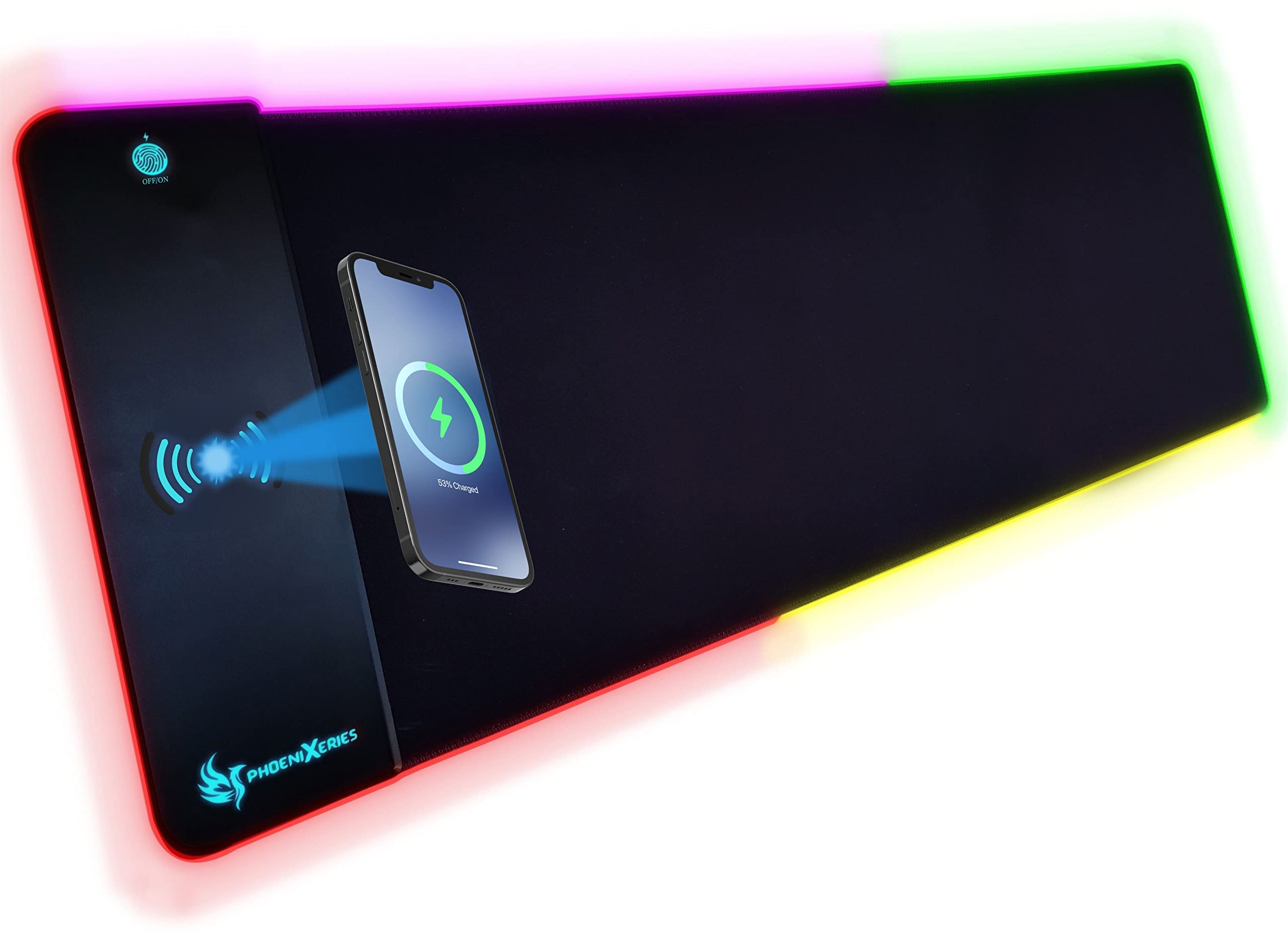 PhoeniXeries RGB Wireless Charging Mouse Pad 15W, XL 900x300x4MM Mouse Mat, RGB Mouse Pad with Wireless Charging, Keyboard Mat for Gaming